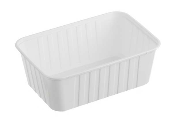 Genfac 1000ml Ribbed Rectangular Container White – Summitpackaging